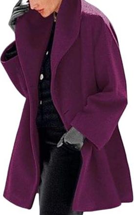 Generic Manteau en laine &agrave; simple boutonnage pour femme - Veste &agrave; capuche d&eacute;contract&eacute;e &agrave; col ch&acirc;le - Manteaux de pois - Trench ample - Long manteau, violet, X