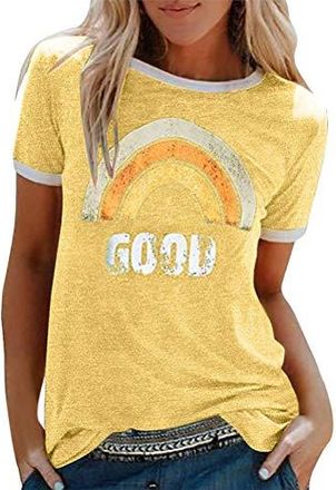 Onsoyours T-Shirt Tie Dye Femme Shirt À Manches Courtes Nouveau Mode Hauts Femme Top Casual Col Rond Haut Imprimé Haut D Jaune 46