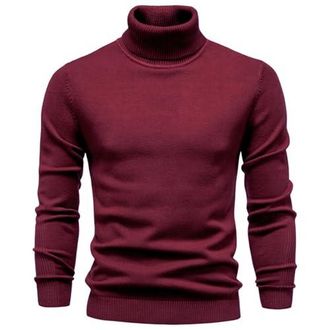 Generic Chemise c&ocirc;tel&eacute;e &agrave; col roul&eacute; pour homme, coupe ajust&eacute;e, pull en tricot d&eacute;contract&eacute; &agrave; col roul&eacute;, couche basique, hauts torsad&eacute;s, rouge fonc&eacute;, XXL