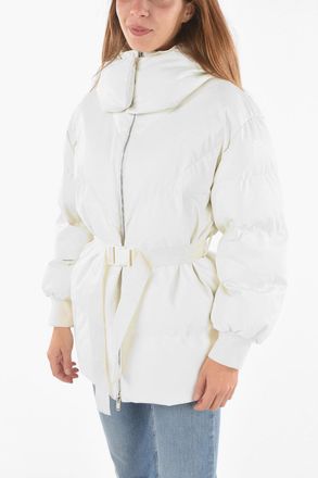 Stella McCartney Padded Faux Leather Bomber Hoodie KAYLA with Logo Belt at Waist Stella McCartney