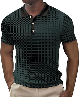 Generic Polo de golf &agrave; carreaux pour homme, coupe classique, col boutonn&eacute;, l&eacute;ger, extensible, sport, gym, entra&icirc;nement, tennis, bleu marine, XL