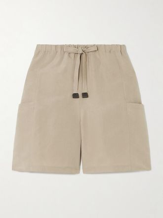 Max Mara Shorts Aus Einer Leinen-seidenmischung Mit Lederbesätzen - Neutral