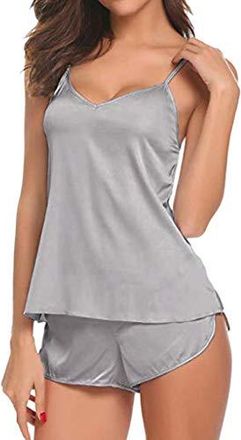 Generic Lingerie Sexy V&ecirc;tements de Nuit en Satin Pyjamas Camisole en Dentelle et Short V-Neck pour Femmes Ensemble Pyjama Chic V&ecirc;tements de Sommeil Dentelle 2