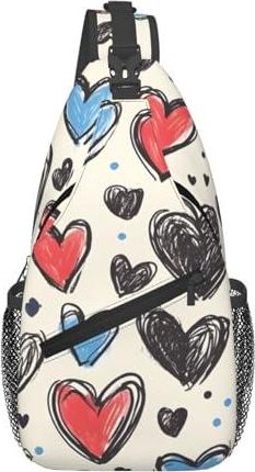 Generic Sacoche Homme Bandouliere Coeur noir, bleu et rouge Durable Sac &agrave; Bandouli&egrave;re Mode Crossbody Bag pour Homme Femme Randonn&eacute;e