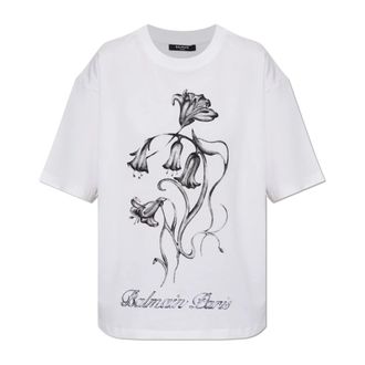 Balmain Bedrucktes Blumen-T-Shirt - - Tops - Damen - Wei&szlig; - M