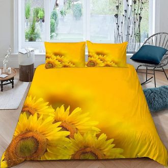 Generic Gelbe Sonnenblume Bettw&auml;sche 135x200 Pflanzen und Blumen Bettw&auml;sche-Sets f&uuml;r Kinder Jungen Bettbezug Set 3D Druck Bettbez&uuml;ge Weiche Mikrofaser mit Rei