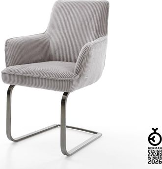 DELIFE Freischwinger Heira-Flex mit Armlehnen Cord Silbergrau Freischwinger flach Graphit Taschenfederkern, Esszimmerst&uuml;hle