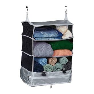 Relaxdays Gepäck Organizer zum Hängen, HBT: 55x44x30 cm, Kofferorganizer faltbar, 4 Fächer, tragbarer Packwürfel, grau