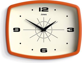 Jones Clocks Jones Clocks Movie wanduhr | Retro rechteckige uhr | 25 cm | Orange | Cooler designer-look im mid-century-stil für küche, wohnzimmer oder büro