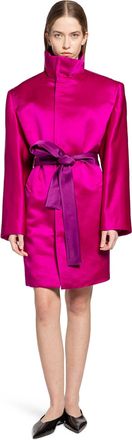 Saint Laurent Boxy Belted Coat in Silk Satin