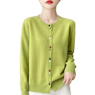 Generic Cardigan &agrave; col rond doux et solide &agrave; manches longues en tricot &agrave; simple boutonnage pour femme, Vert Fruit, Taille S
