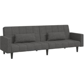 vidaXL Vidaxl - Canap&eacute;-lit &agrave; 2 places avec deux oreillers Gris fonc&eacute; Tissu