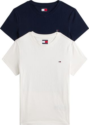 Tommy Jeans Damen 2er Pack T-Shirts Kurzarm mit Rundhalsausschnitt, Mehrfarbig (Ecru/Dark Night Navy), XXS