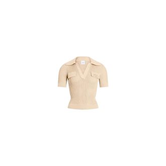 Patou Femme, Tops, Beige, Taille: 44 FR Polo en maille de coton brod&eacute;