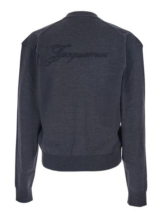 Jacquemus Mens Grey V-Neck Cardigan With Logo Cotton Tops Top