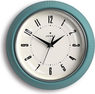 Jones Clocks Ketchup wanduhr | Runde Retro Diner Uhr | 25cm | Blaugrün | Ideal für küche, Wohnzimmer, büro oder Schlafzimmer | Leicht ablesbare Zahlen
