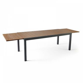 Oviala Oviala - Table extensible en aluminium et bois synth&eacute;tique marron
