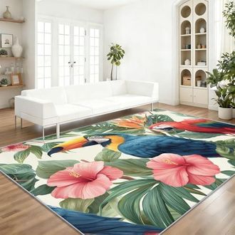 Generic Tapis de Salon Chambre Salle &agrave; Manger Adulte Bureau Design Jungle Naturelle Oiseaux Poil Court Fin Doux L&eacute;ger R&eacute;sistant 140 x 200 cm, Color&eacute;