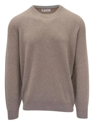 Brunello Cucinelli pull en cachemire &agrave; design c&ocirc;tel&eacute; - Marron