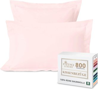 Pizuna Luxuri&ouml;ser Kopfkissenbezug 50x75 cm 2er Set Hellrosa, 800 Fadenzahl Baumwolle Kissenbez&uuml;ge, Satinbindung aus 100% Langstapel Baumwolle Nur Kissenbezug
