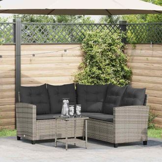 vidaXL Canap&eacute; de jardin avec table et coussins en forme de l gris - Vidaxl