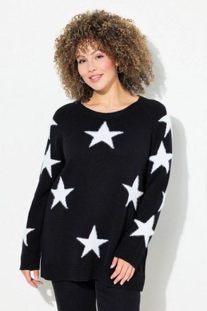 Ulla Popken Strickpullover Pullover Glitzersterne Rundhals Raglan-Langarm
