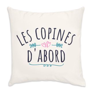 Fabulous Kissen aus Samt, wei&szlig;, Motiv: Les Copines premier Amies Potes - 40 x 40 cm - samtige Haptik - Bezug und Kissen inklusive