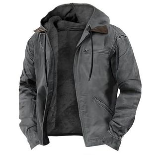 Generic Lininco Vestes &agrave; capuche pour homme avec fermeture &eacute;clair et doublure en polaire, manteau dhiver l&eacute;ger d&eacute;contract&eacute; &eacute;pais avec poche, gris, 3XL