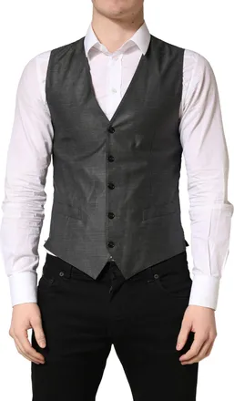 Dolce & Gabbana Mens Dark Gray Wool Dress Formal Waistcoat Vest Virgin Silk