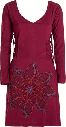vishes Damen Langarmshirt-Kleid mit seitlichen Schn&uuml;ren in Dunkelrot I Gr&ouml;&szlig;e XL (42) I Handgefertigt aus 100% Baumwolle I Ideal f&uuml;r den Herbst I Nachhaltige 