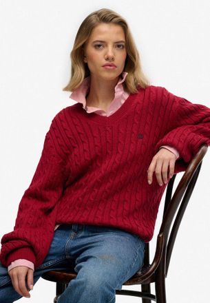 Superdry V-Ausschnitt-Pullover OVERSIZED CABLE V NECK JUMPER Baumwolle, oversized Fit