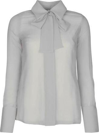 Elisabetta Franchi Femme, Blouses et Chemises, Gris, Taille: 38 FR Blouse Georgette avec Ceinture &agrave; Nouer