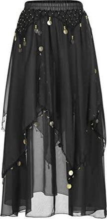 dPois Jupe Asymétrique Femme - Danse Classique Latine Flamenco Salsa Jazz Valse Cha-Cha - Longue - Danse Orientale - Jupe Fendue - Bal - Costume Noir - Tail