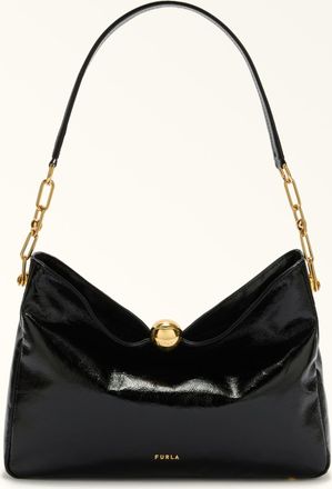 Furla Sfera Soft Schultertasche M Nero Schwarz Venice-lackleder Damen