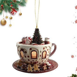 Generico Kaffeetasse f&uuml;r Weihnachtsbaum, Weihnachtsbaum, Anh&auml;nger in Form einer Kaffeetasse, 2D, f&uuml;r M&auml;nner, Frauen, Jugendliche, Regal f&uuml;r Kopfteil, Platz