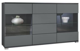 Vladon Sideboard Bari V1, Kommode mit 2 gro&szlig;en T&uuml;ren und 4 Schubladen, Anthrazit matt/Graphit Seidenmatt (138,5 x 75,5 x 35)