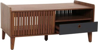 Mendler Table basse HWC-M48, table de salon table basse, manguier massif 52x114x59cm - aspect noyer, tiroir gris foncé