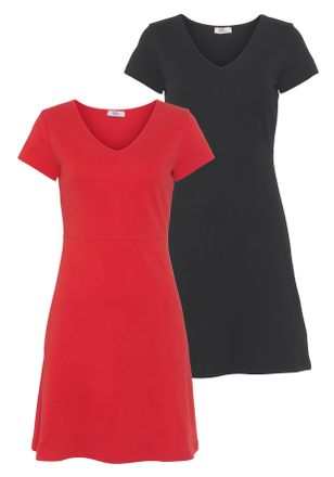 Flashlights Sommerkleid FLASHLIGHTS, Damen, Gr. 34, N-Gr, schwarz (schwarz, rot), Interlock, Obermaterial: 100% Baumwolle, clean, unifarben, Basic, figurbetont, K