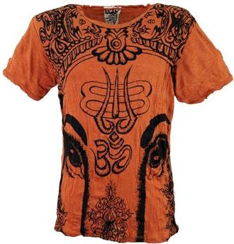 Guru Shop Guru-Boutique, T-Shirt Soleil Elefant, Orange Rouille, Ducoton, Size:M, T-shirts