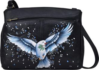Anuschka Crossbody-Organizer-Tasche, Leder, Peace and Love, Einheitsgr&ouml;&szlig;e