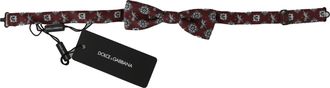 Dolce & Gabbana Men Bordeaux Maroon Lion Silk Adjustable Neck Bow Tie