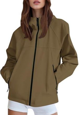 Generic Veste de pluie pour femme, coupe ample, l&eacute;g&egrave;re, doubl&eacute;e, coupe-vent, avec capuche, 2026, caf&eacute;, 3XL