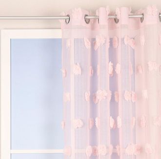 Schöner Leben Ösengardine Leinenoptik mit Pompons Uni rosa 140x260cm