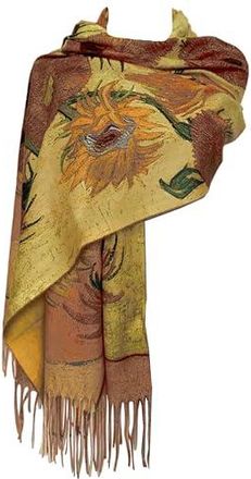 GFM &Eacute;charpe en laine m&eacute;lang&eacute;e avec texture cachemire, motif peint artistique, pour automne hiver (PWSHL), L