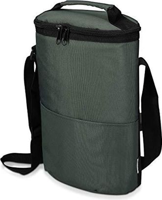 Navaris Sac Isotherme Bouteille - Sac R&eacute;frig&eacute;rant en Tissu pour 2 Bouteilles de Vin - Sacoche avec Sangle pour Pique-Nique Camping Plage - Kaki