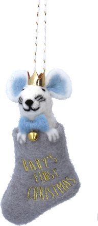 Gisela Graham Babys erste Weihnachten Festliche Maus in Strumpfwolle Dekoration 12 Zentimeter (Blue)