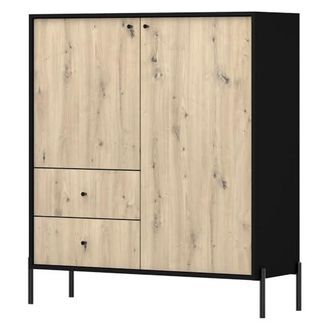 Selsey Highboard Raviero 120x100x40 cm - Eiche-Artisan & Schwarz - 2 Schubladen, 2 Schr&auml;nke - Laminierte Spanplatte - Metallbeine - Max. Belastung 30 kg - M&ouml;