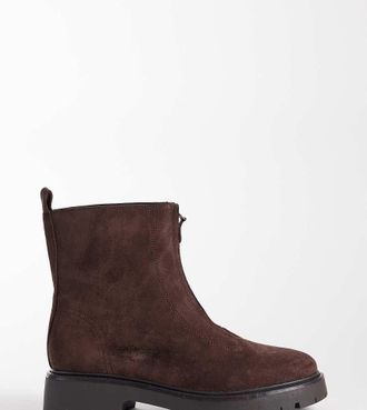 London Rebel Bottines chunky zipp&eacute;es sur le devant Carolina en daim synth&eacute;tique marron