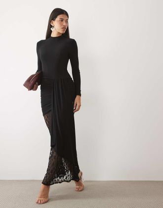 Asos robe longue &agrave; manches longues en m&eacute;lange de dentelle noire