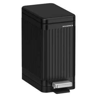 Songmics Badezimmer-Mülleimer, 10 l, Mülleimer mit Deckel, schmal für kleine Räume, Edelstahl-Mülleimer, Soft-Close, schwarz ULTB562B01